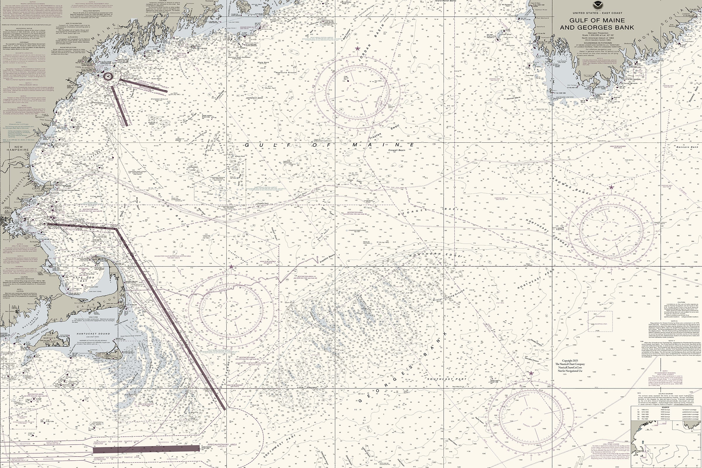 Gulf of Maine, Georges Bank Nautical Chart Art – The Nautical Chart Company