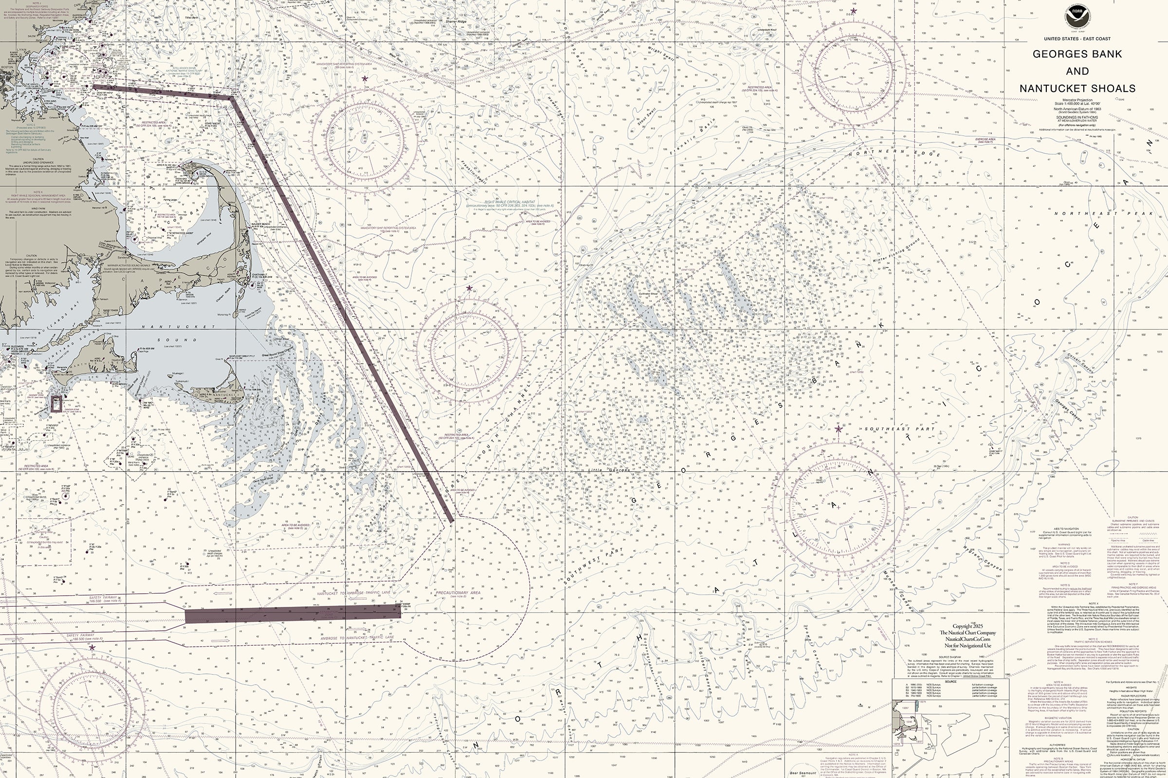 Nantucket Shoals, Georges Bank Nautical Chart Art – The Nautical Chart ...