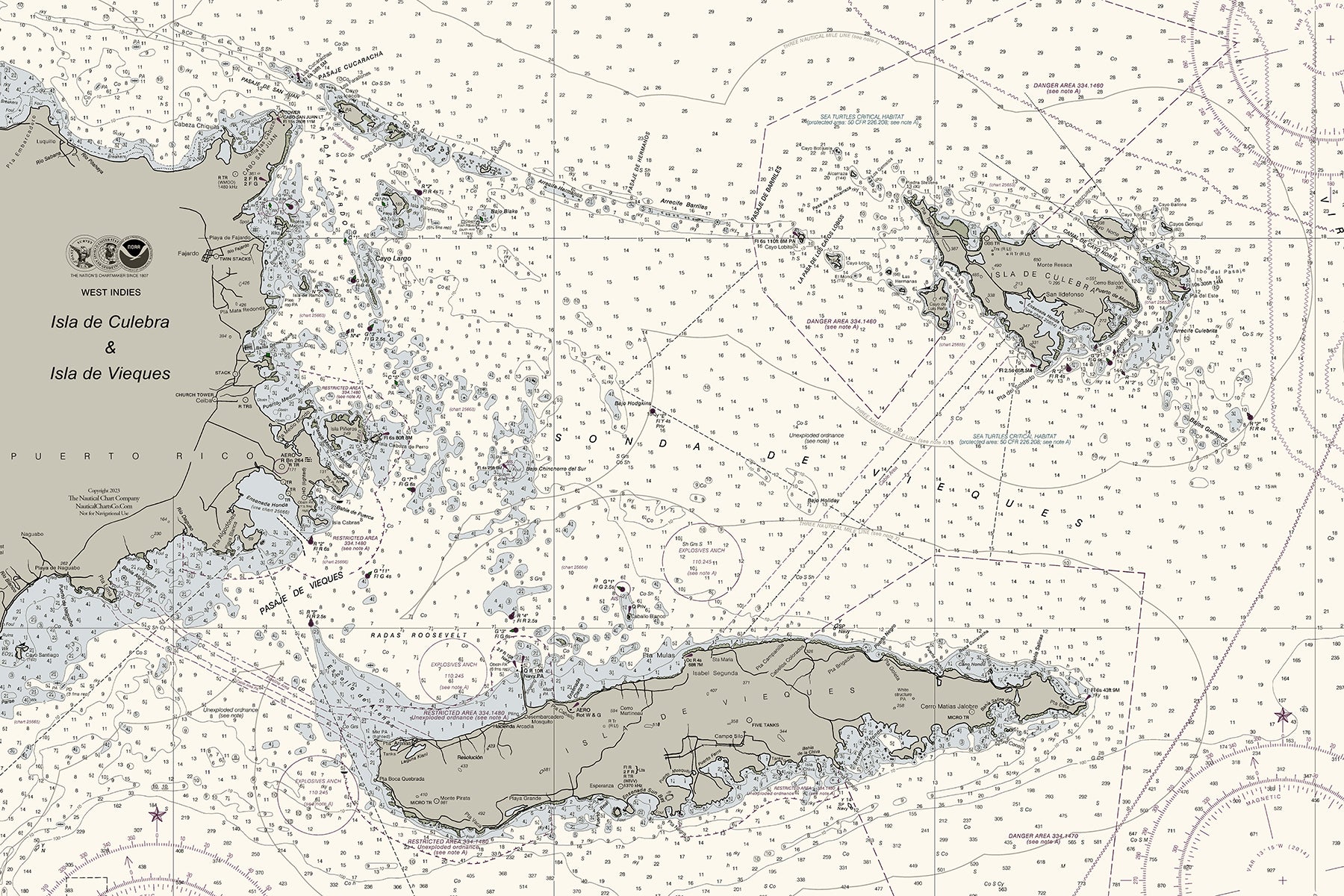 Puerto Rico Isla de Culebra & Vierques Nautical Chart – The Nautical ...
