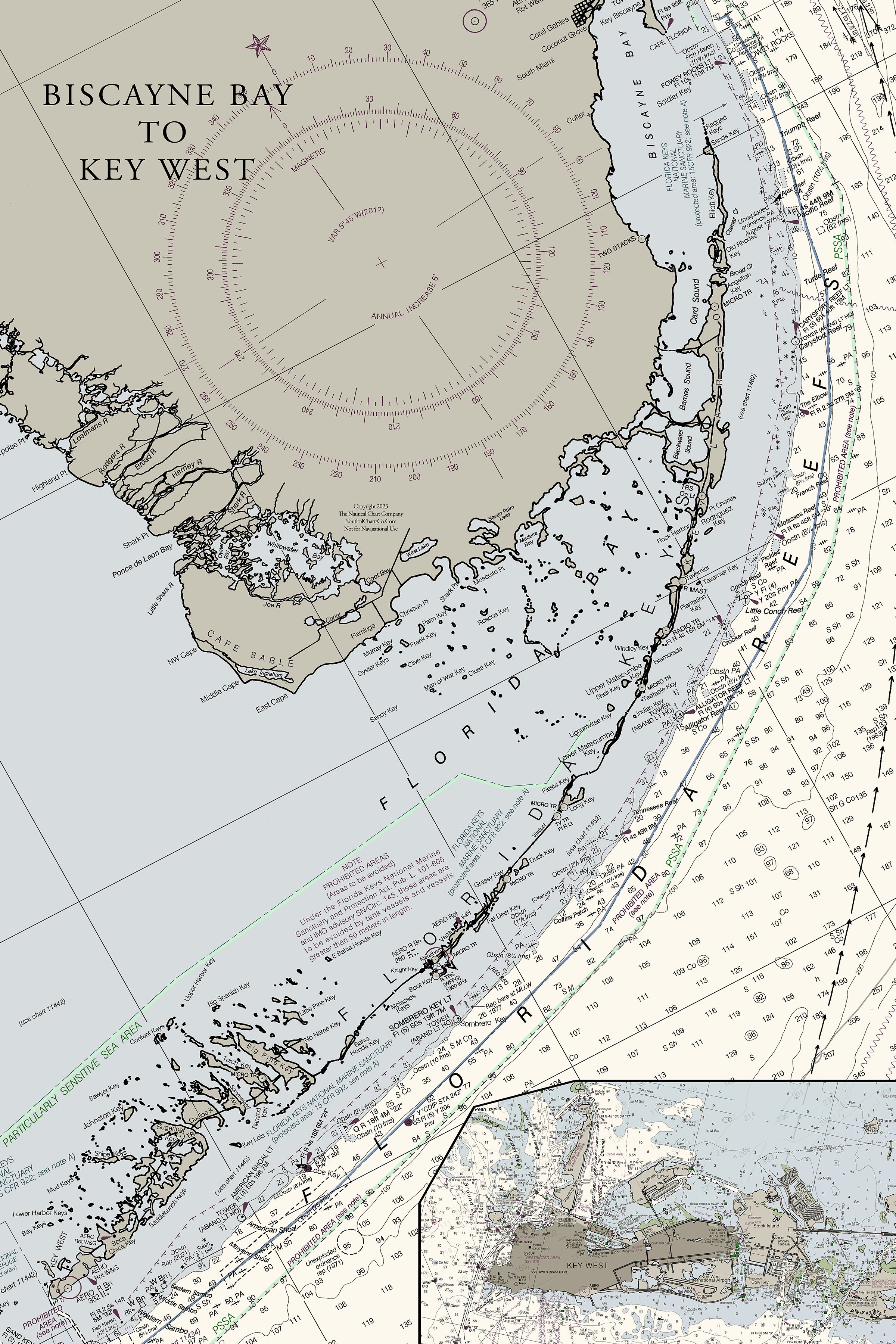 Florida Atlantic Coast 3 - Biscayne Bay to Key West Nautical Chart Art ...