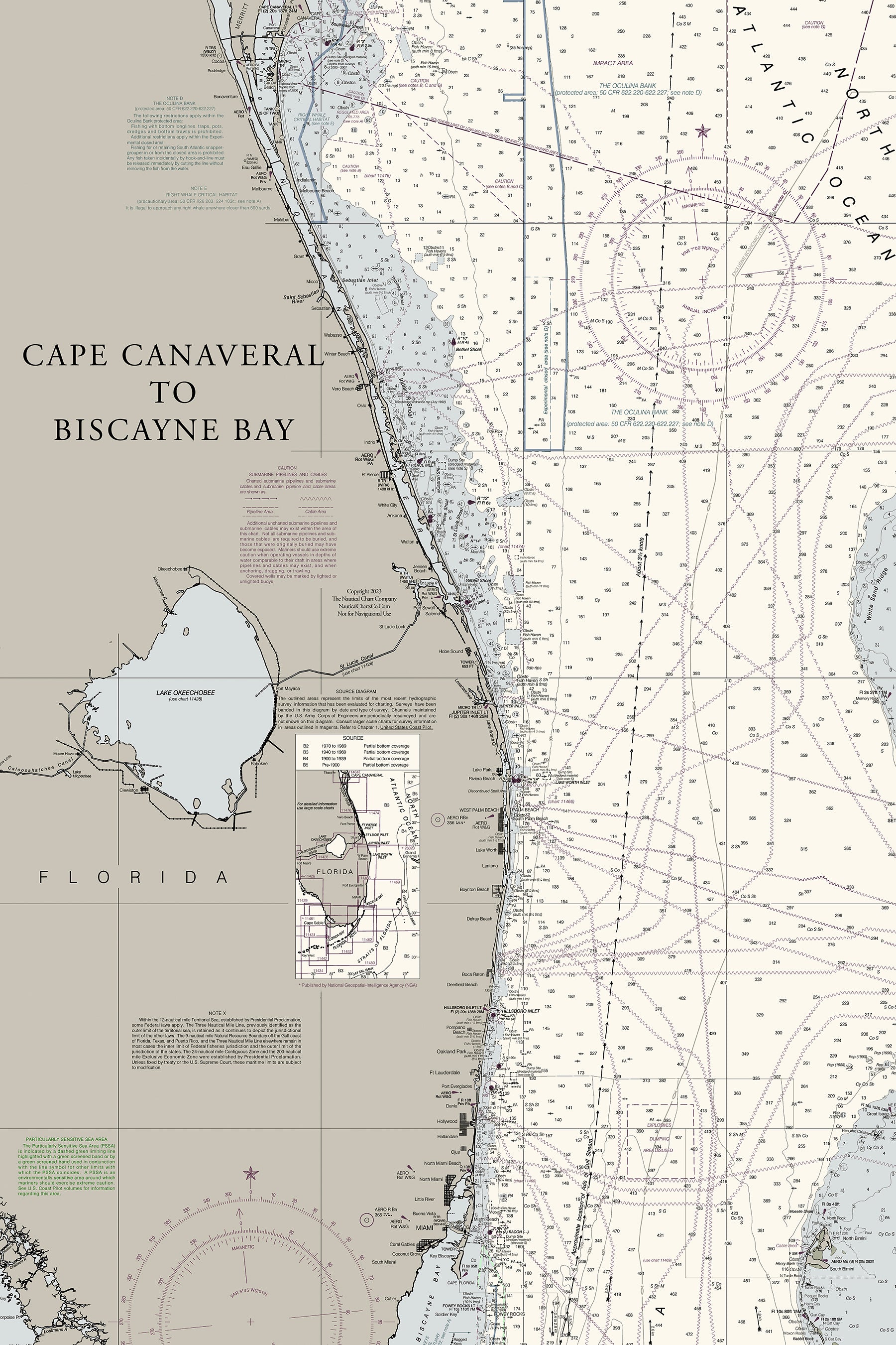 Florida Atlantic Coast 2 - Cape Canaveral to Biscayne Bay Nautical Cha ...